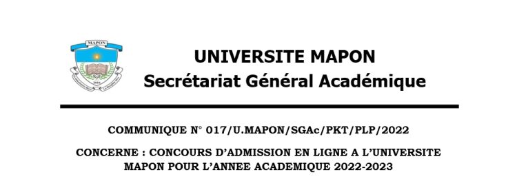 ORGANISATION DU CONCOURS EN LIGNE - Université Mapon